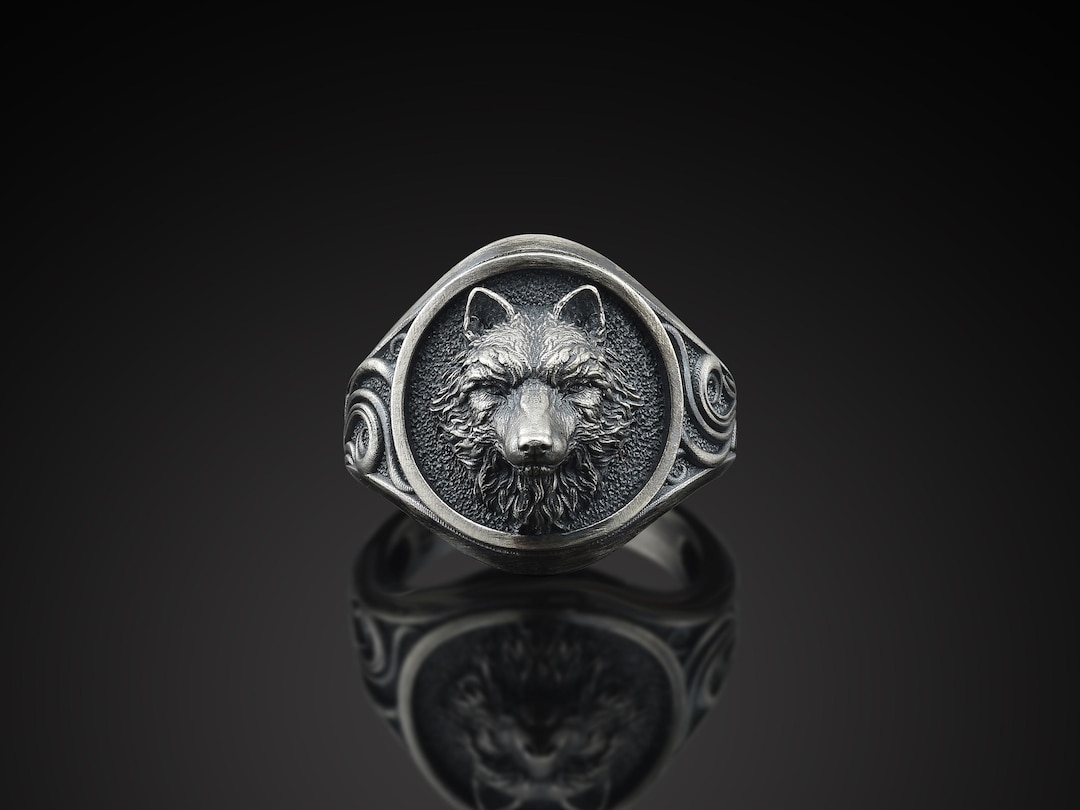 Handmade Wolf Sterling Silver Men's Signet Ring, Wild Wolf Boho 925 ...