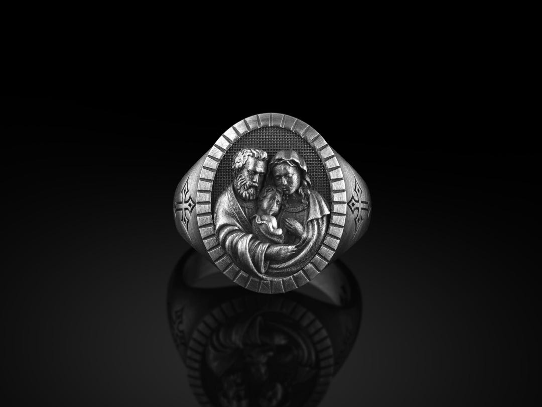 Holy Family Sterling Silver Signet Ring for Men, St Joseph Virgin Mary ...