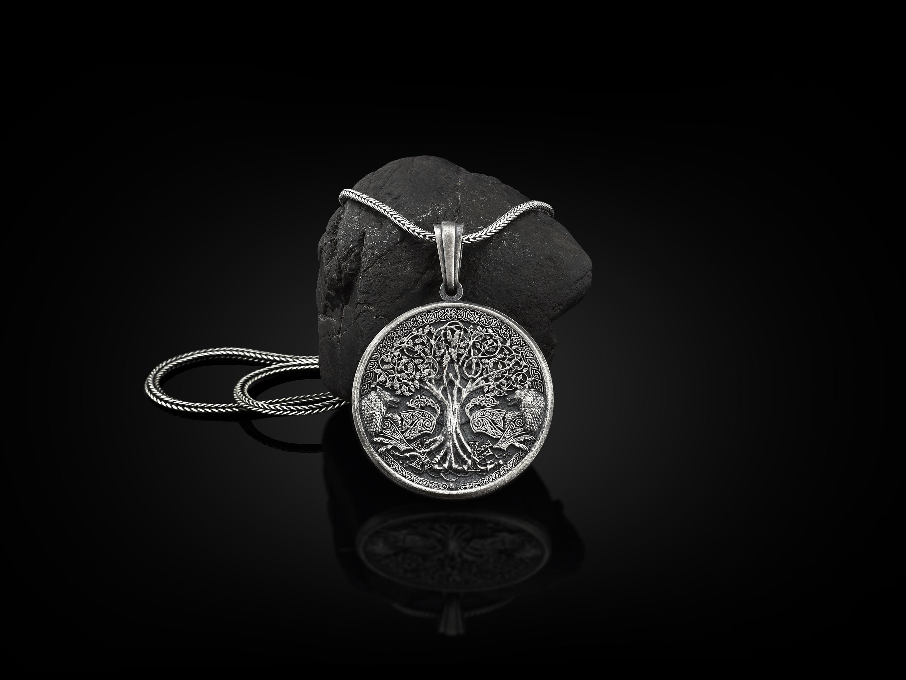 Tree of Life With Wolf Handmade Sterling Silver Charm | Etsy