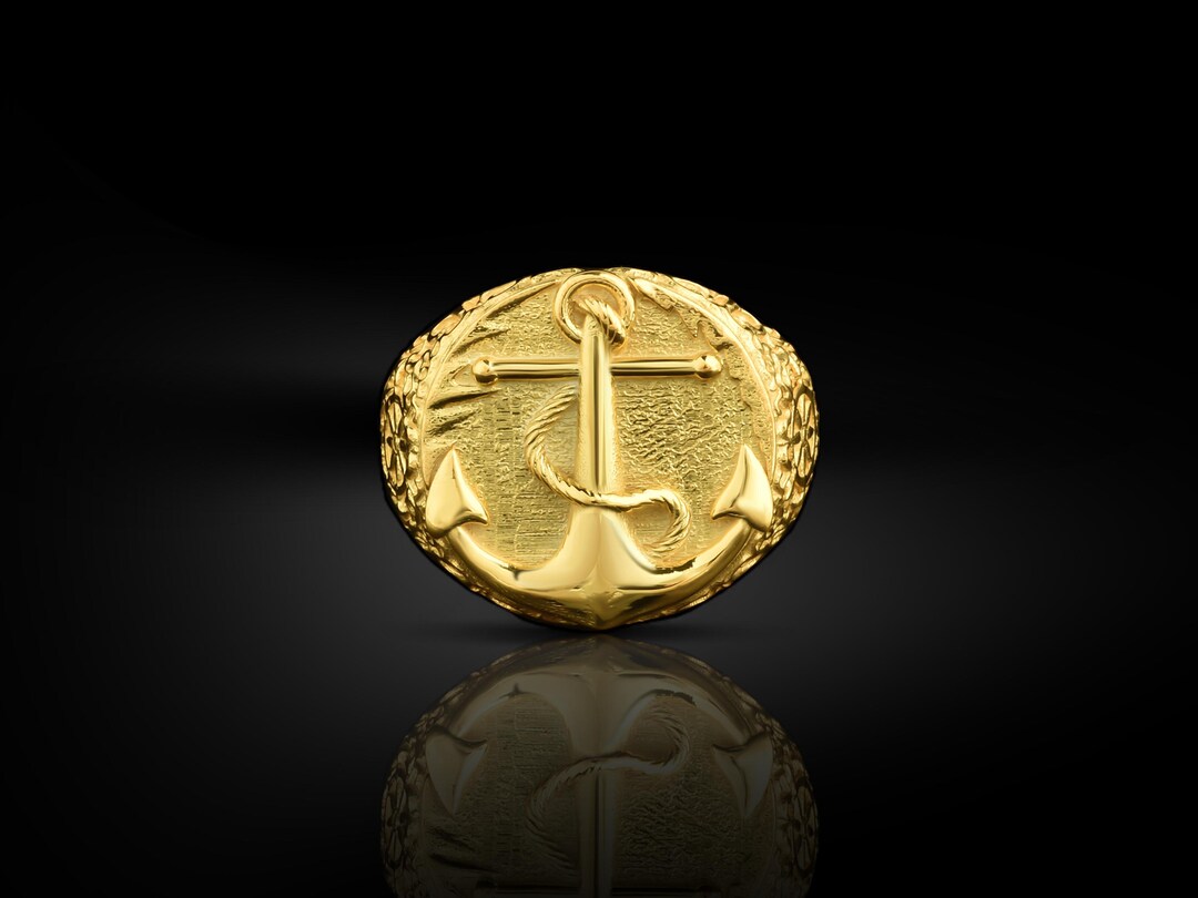 Unique Anchor 10k Gold Men Ring, Anchor 14k Gold Signet Fisherman Rings ...