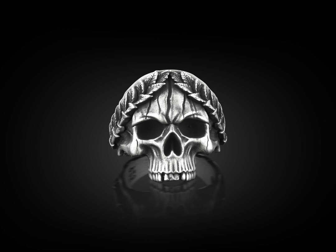 Skull With Leaf Crown Unique Mens Ring, Extraordinary Gothic Ring for Men, Julius Caesar Punk ...