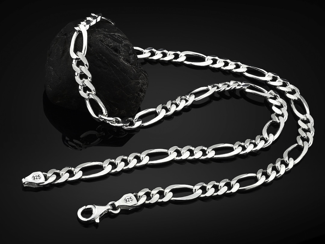 Sterling Silver Handmade Figaro Chain Necklace, Mens Ladies Figaro ...