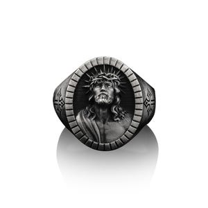 Jesus Engraved Cross Handmade Silver Ring for Men, Savior Jesus ...