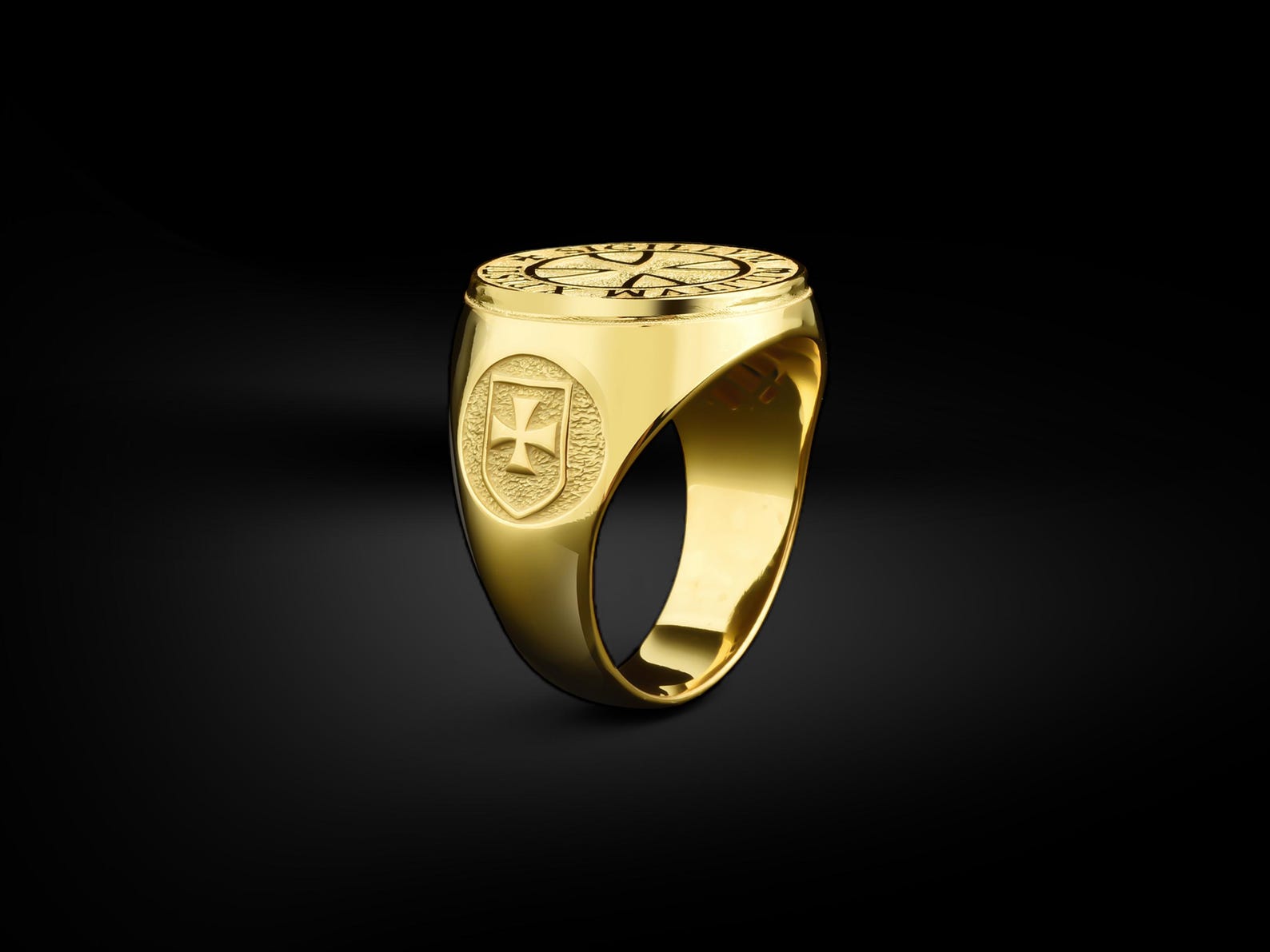 Knights Templar 14k Gold Signet Ring for Men, 18k Gold Mens Crusader ...