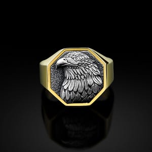 Handmade American Eagle Men Ring, Gold Plated Eagle Ring, 925 Silver ...