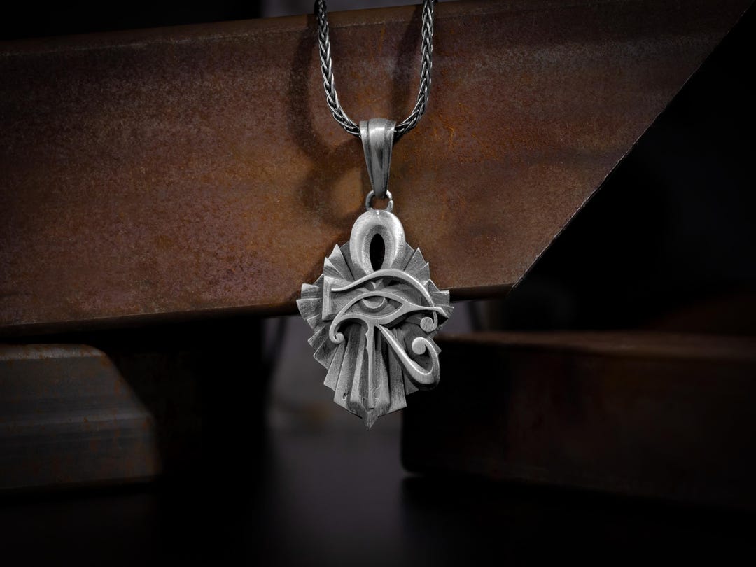 Horus Eye Ankh Cross Pendant Necklace for Men or Women in Sterling ...
