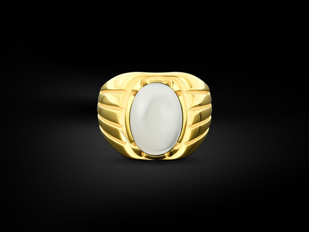 Signet 14k Gold Witj Moonstone Men Ring, 18k Solid Gold Mens Wedding ...