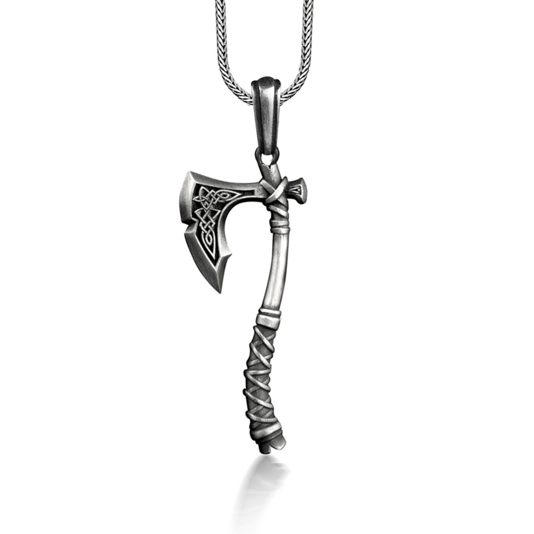 Engraved Viking Knot on Leviathan Axe Pendant Necklace, Nordic Axe Mens ...