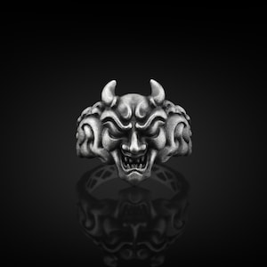 Oni Ghost Silver Ring for Mens, Samurai Assassin Demon Sterling Silver ...