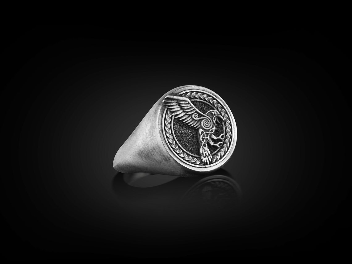 Viking Raven Bird of Prophecy Ring Engraved Pinky Signet Ring - Etsy