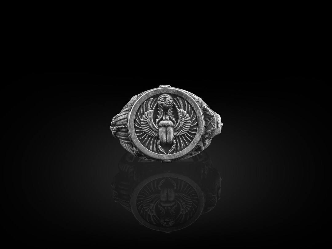 Pharaoh Handmade Sterling Silver Men Signet Ring, Egyptian Mythology ...