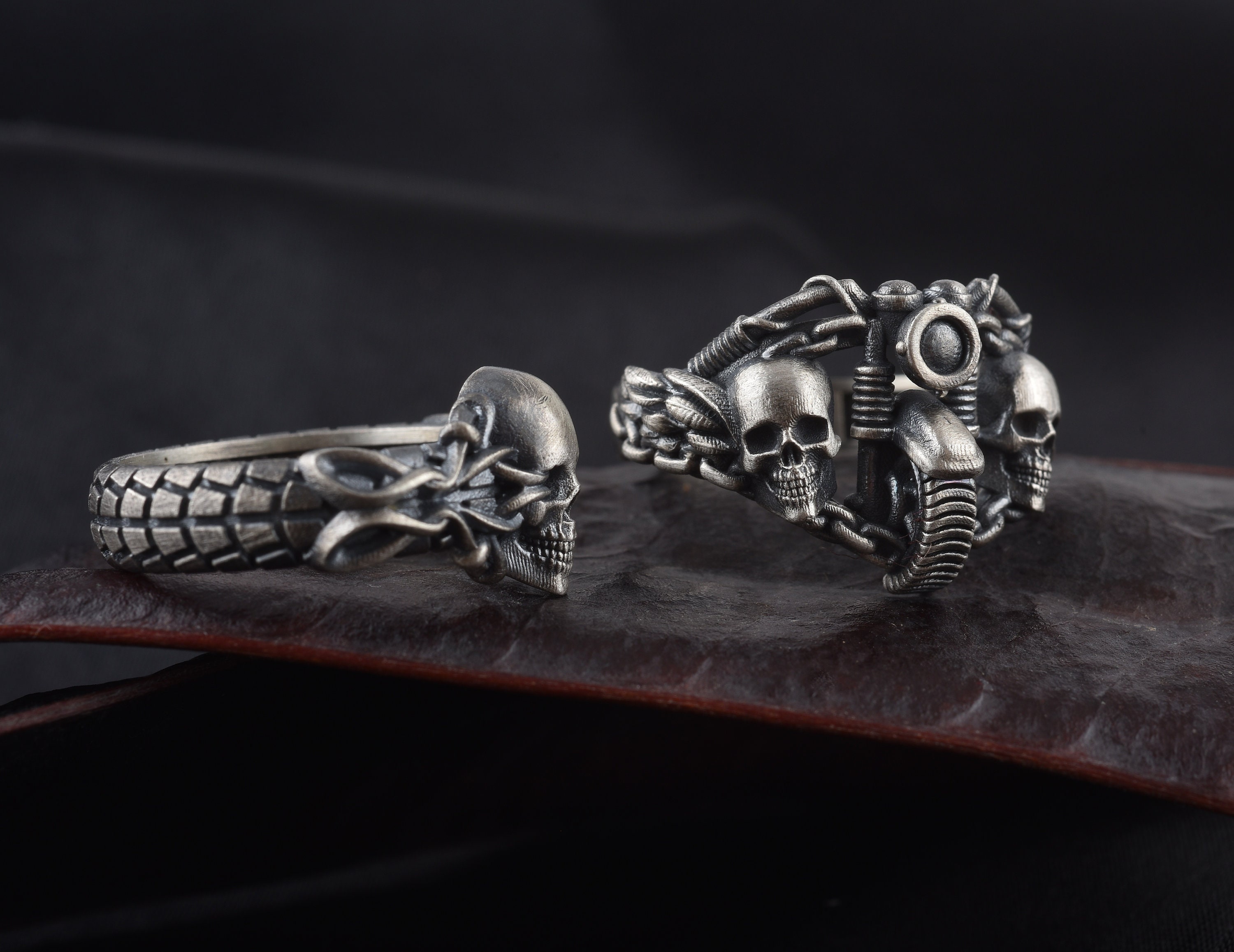 Motorcycles Biker Rings Men Silver Skull Ring Pinky Silver - Etsy