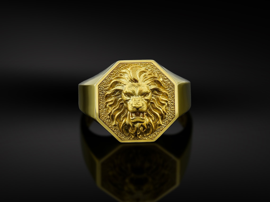 Buy 10K Gold Lion Mens Ring Signet Lion Rings 18K Gold Lion Head Online ...