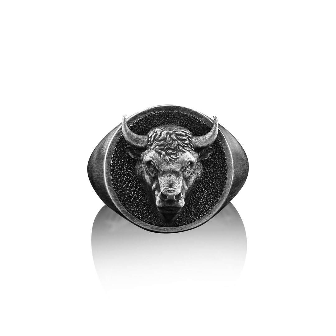Zodiac Taurus Bull Signet Ring for Men in Sterling Silver - Etsy