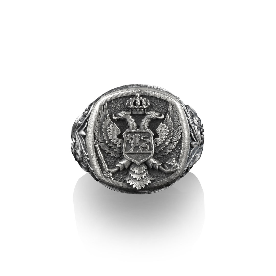 Winged American Eagle Signet Ring for Men, Antique Men Ring in Sterling ...