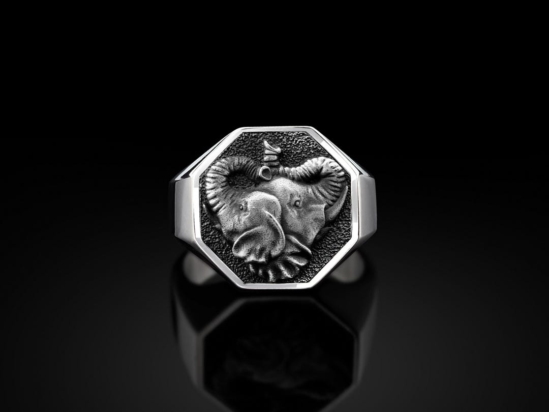 Elephant Signet Silver Men Ring, Handmade Sterling Silver Elephant Mens ...