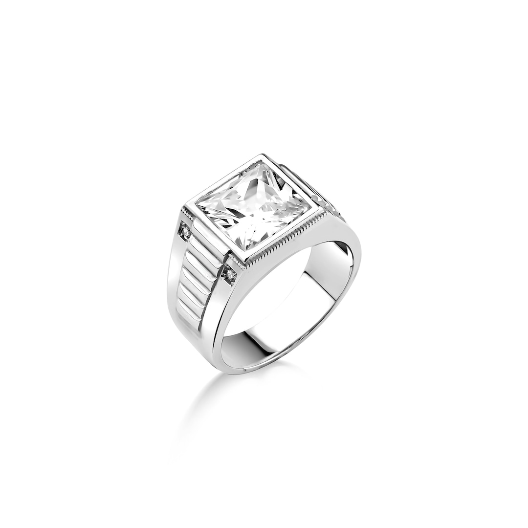 White Quartz Signet Ring in Sterling Silver, Big Square Cut Stone Ring ...