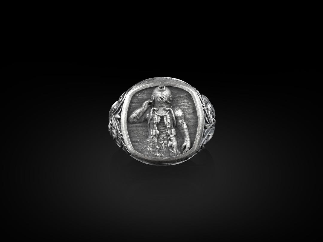 Scuba Diver Square Signet Ring, Navy Mark V Diving Helmet Jewelry ...