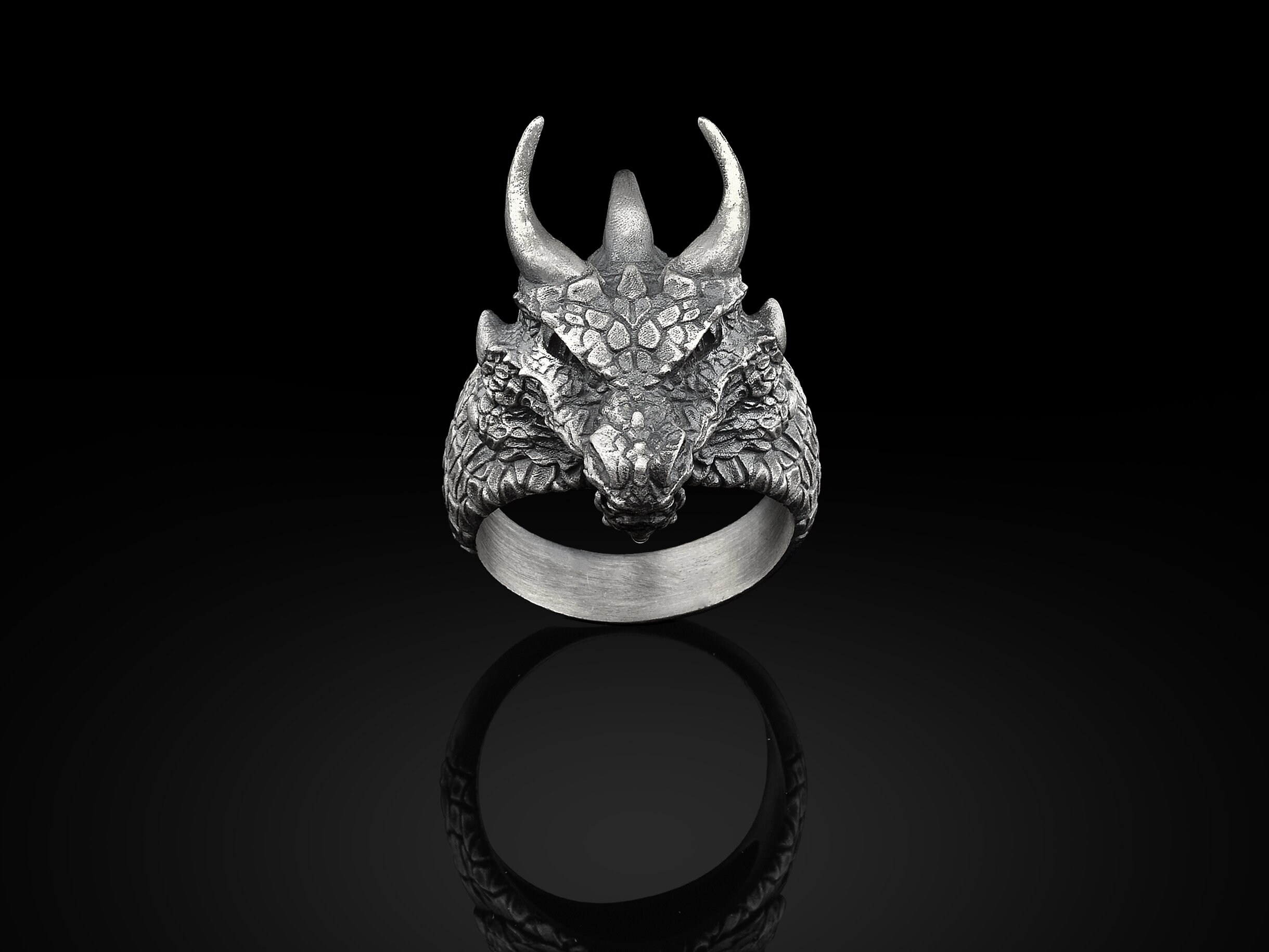 Dragon Handmade Silver Ring 3D Dragon Head Silver Men | Etsy