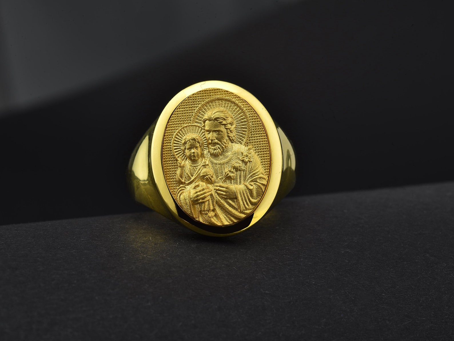 Saint Joseph 14k Gold Signet Man Ring Catholic St Joseph 10K - Etsy
