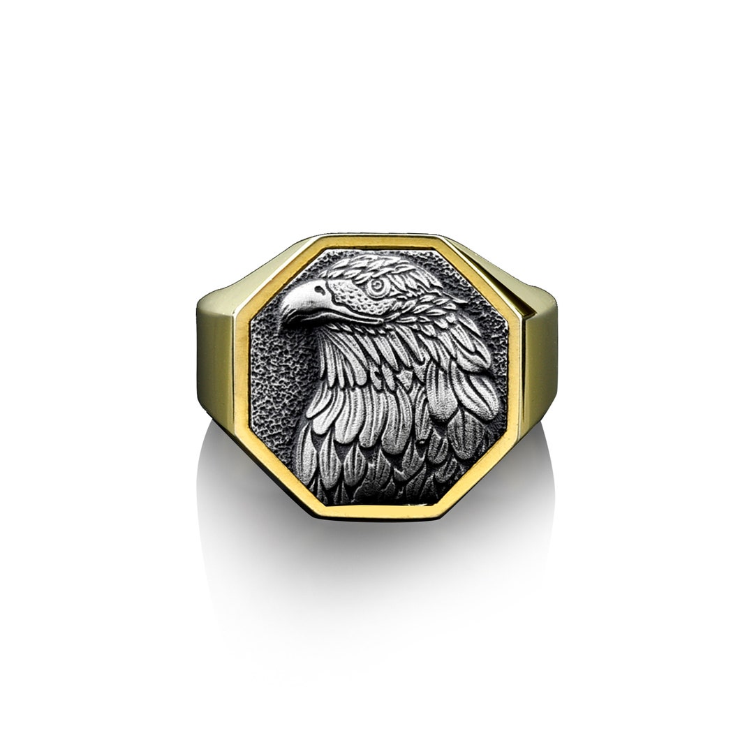 Handmade American Eagle Men Ring, Gold Plated Eagle Ring, 925 Silver ...