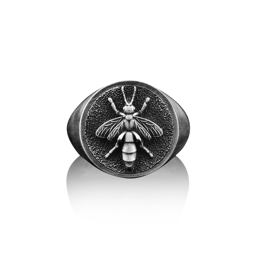 Queen Bee Handmade Signet Ring, Sterling Silver Queen Bee Pinky Men ...