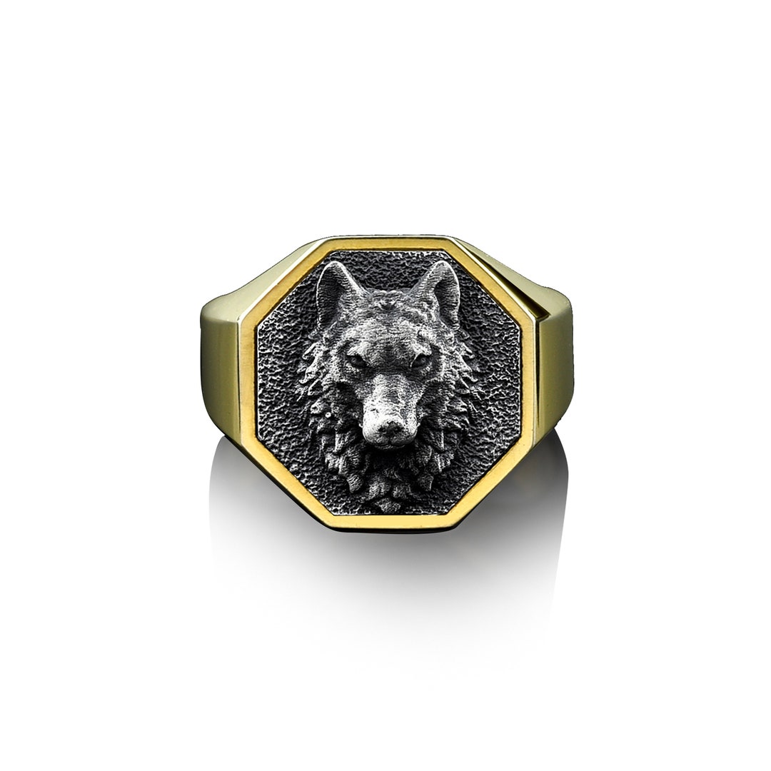 Alpha Wolf Signet Man Ring Handmade Silver Wolf Men Ring 925 - Etsy
