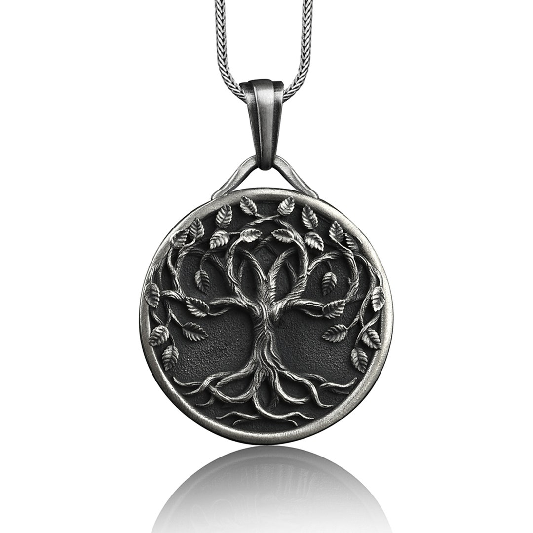 Silver Tree of Life Medallion Necklace, Personalized Yggdrasill Charm ...