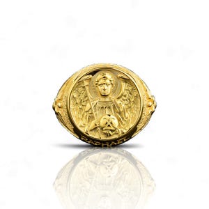St Raphael the Archangel Faith Ring in 14k Gold, Engraved Saint Raphael ...