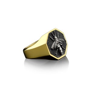 Boho 925 Silver Bee Men Ring, Wild Bee Signet Men's Ring, Handmade ...