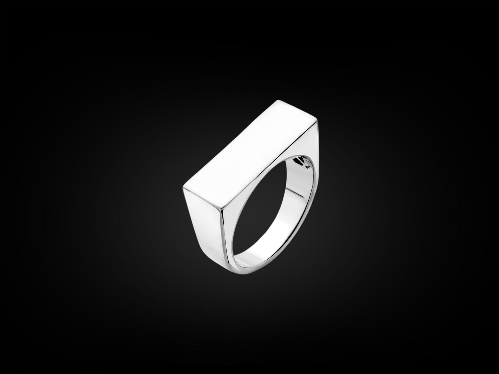 Ractangle Flat Wedding Men Band Silver Rings, Modern Silver Rectangle ...