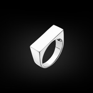 Ractangle Flat Wedding Men Band Silver Rings, Modern Silver Rectangle Ring, Angular Minimalist ...