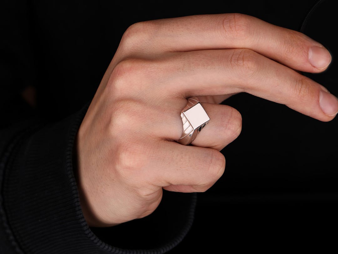 Geometric Silver Ring for Men, Square One of a Kind Pinky Signet Ring ...