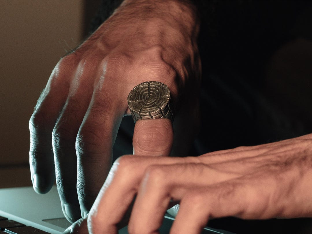 Tree Stump 925 Silver Engraved Ring, Sterling Silver Tree Stump Signet ...