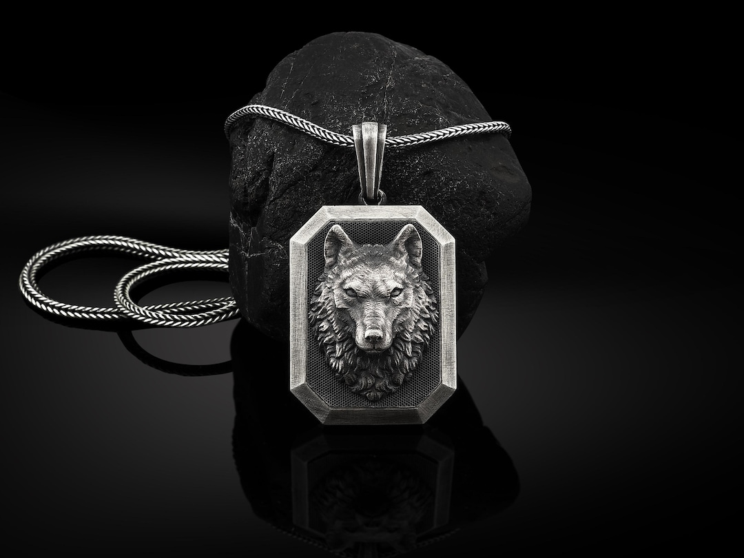 Wild Wolf Man Silver Pendant, Personalized Wolf Men's Necklace, Silver ...