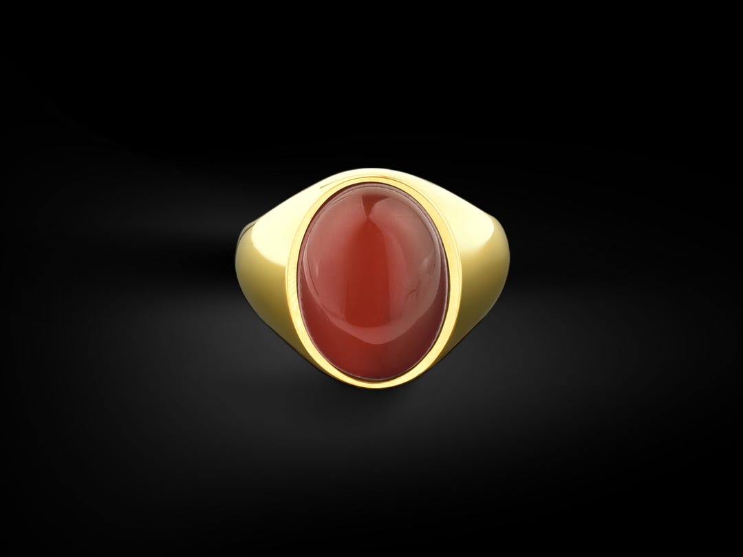 Carnelian Gemstone With 18k Solid Gold Men Ring, 14k Pinky Gold Men ...