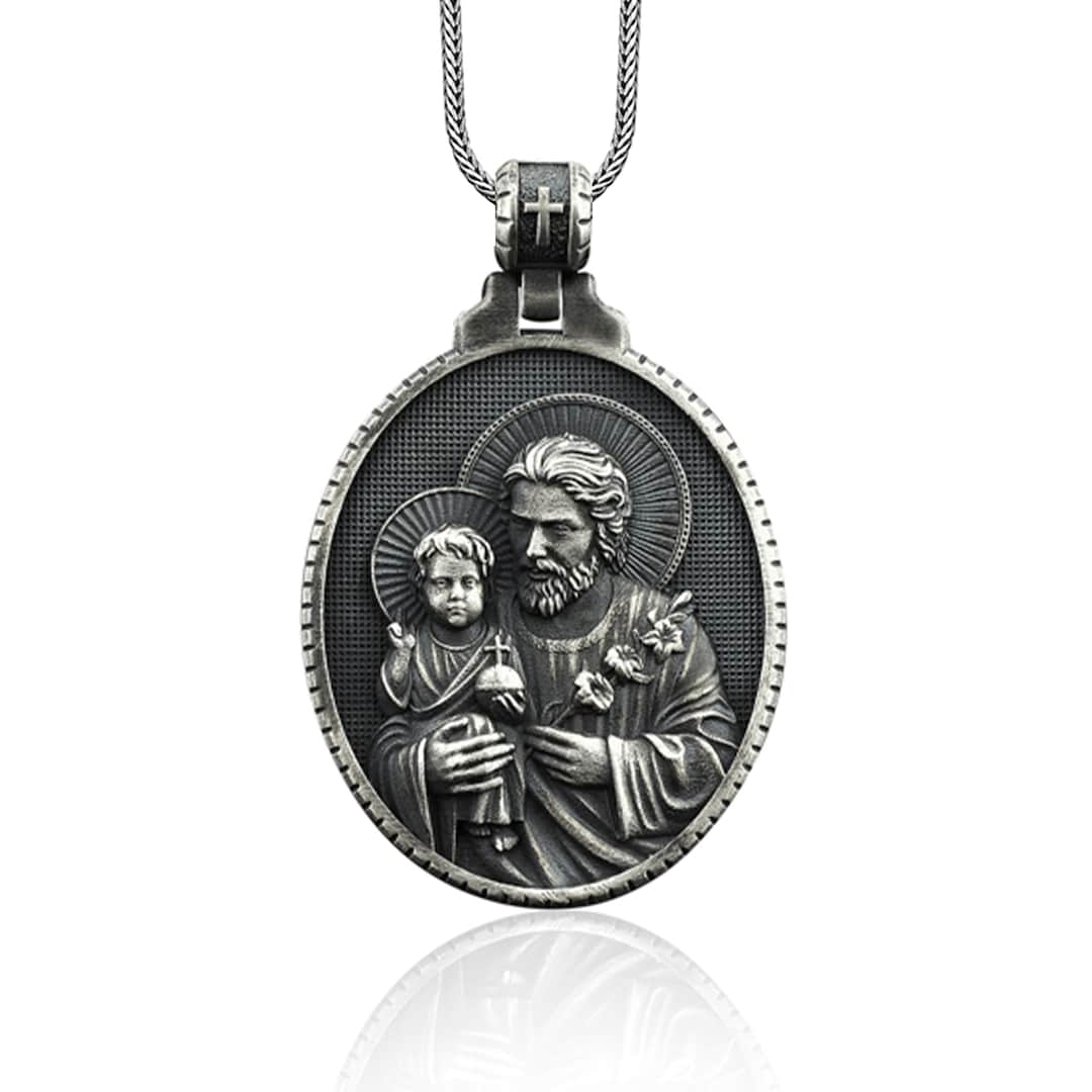 Saint Joseph Mens Necklace, Saint Joseph Silver Pendant, Silver ...