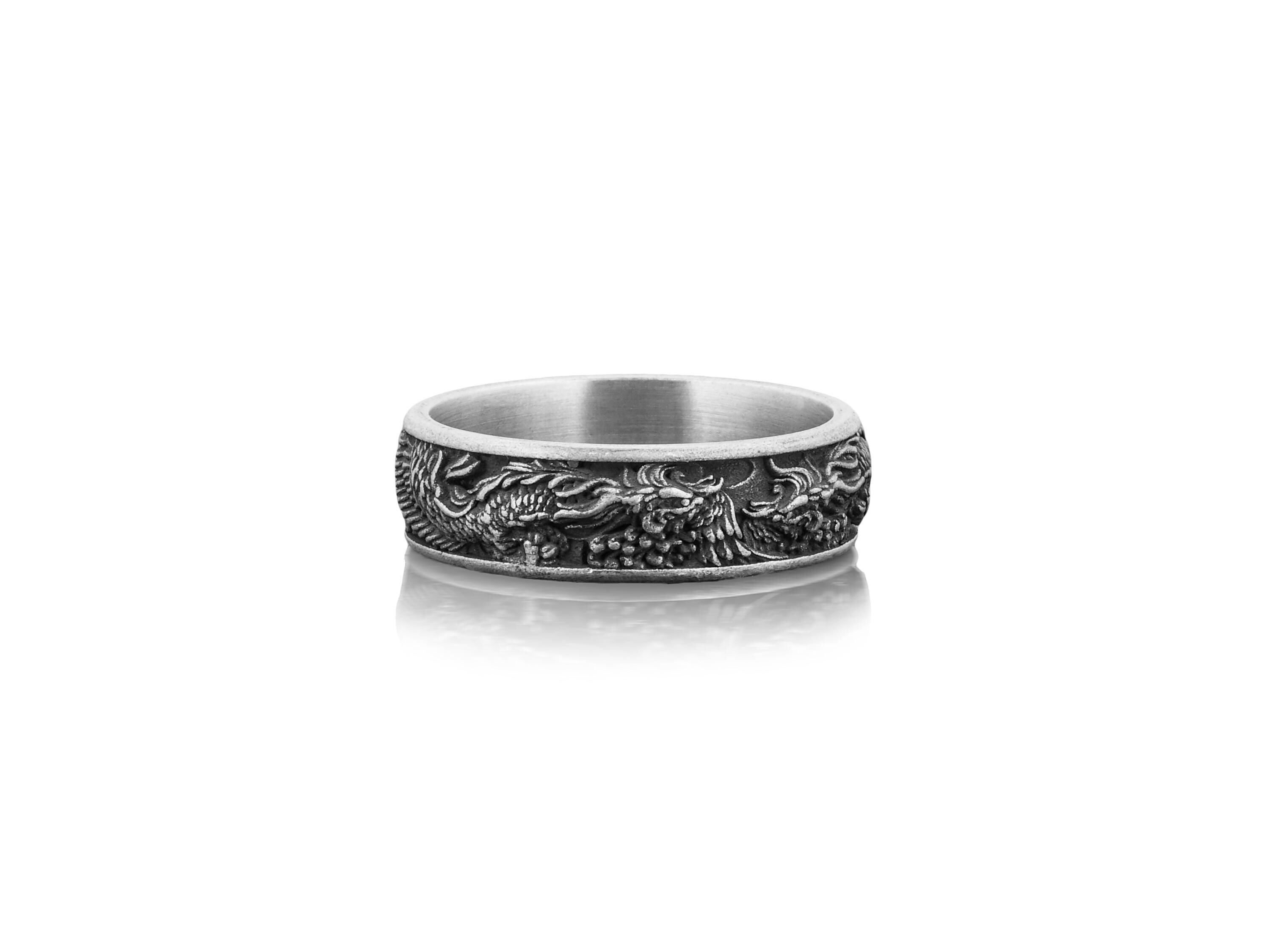 Basan Fire Bird Japanese Mythology Silver Band Ring for Men in Silver ...