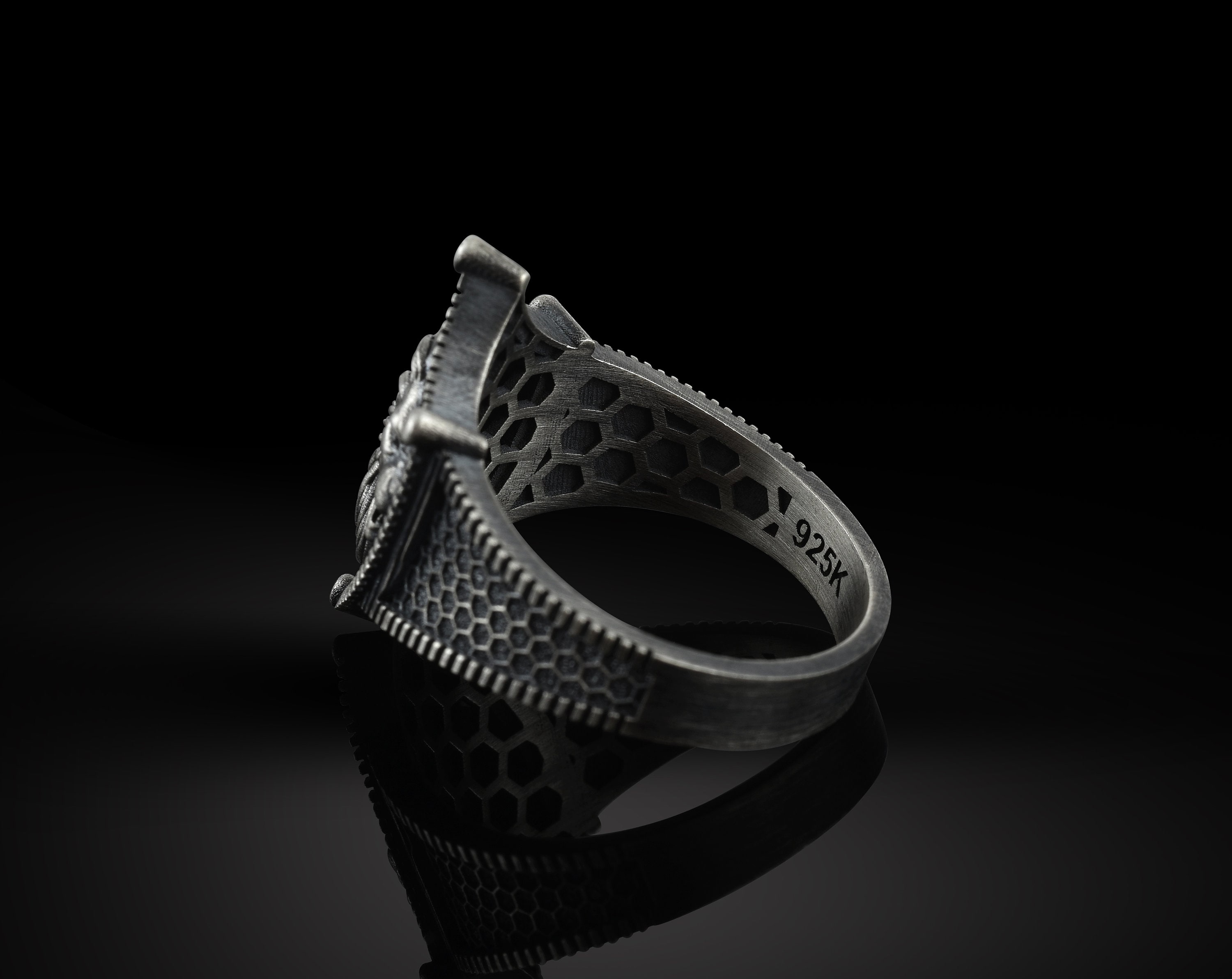 Bull Head Mens Ring Silver Bull Ring Silver Shield Mens | Etsy