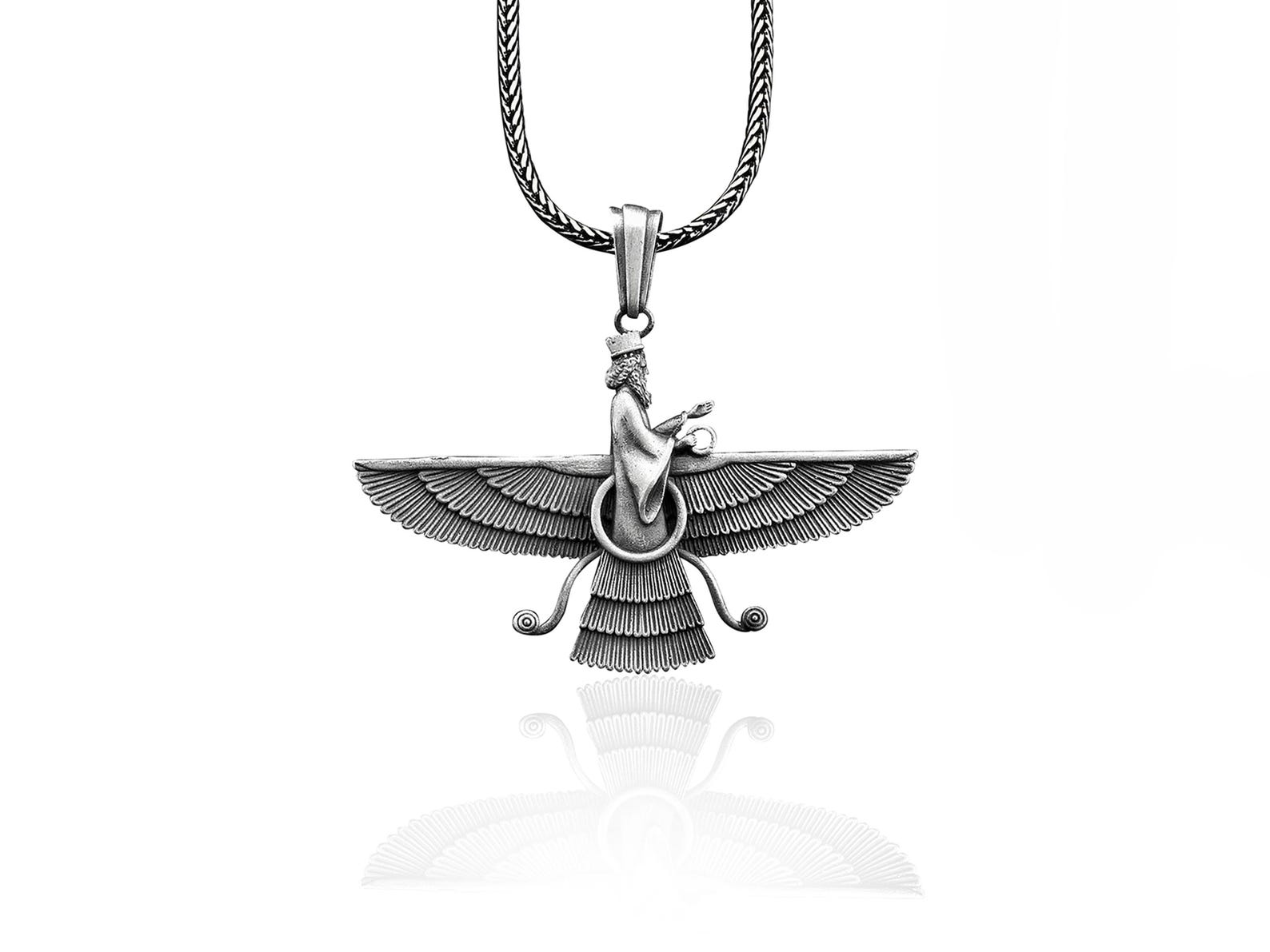 Faravahar Ahura Mazda Handmade Silver Necklace, Ancient Persia Silver ...