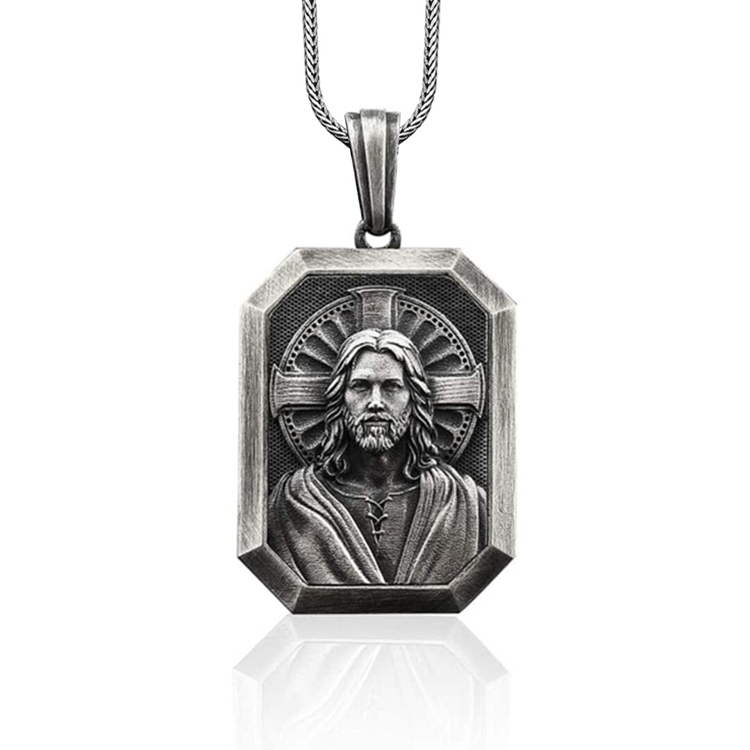 Mens Solid Silver Jesus Pendant, Personalized Jesus Necklace, Religious ...