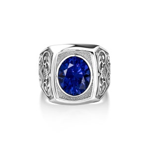 Sapphire Stone Big Signet Ring for Men in Silver, Victorian Symbol Blue ...