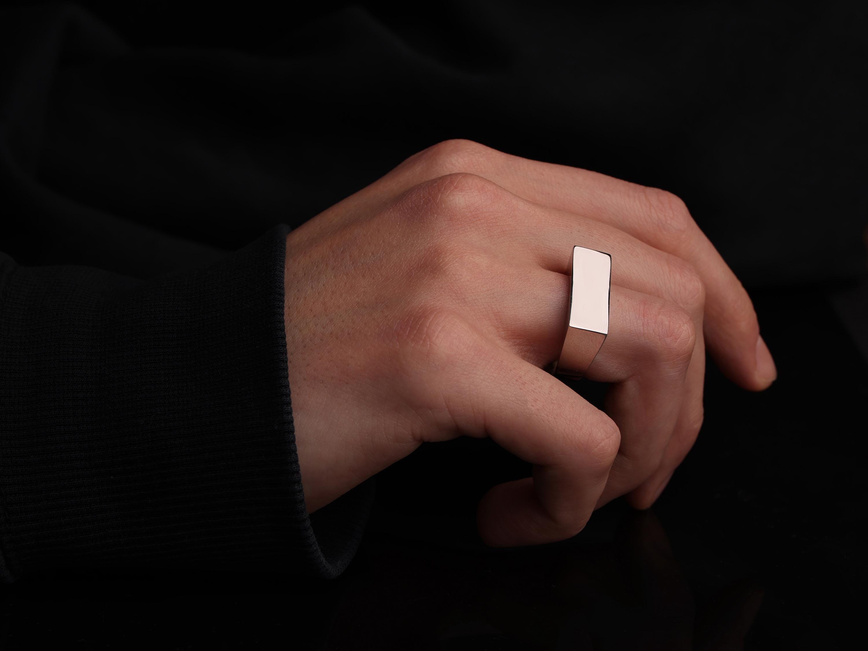 Ractangle Flat Wedding Men Band Silver Rings, Modern Silver Rectangle ...