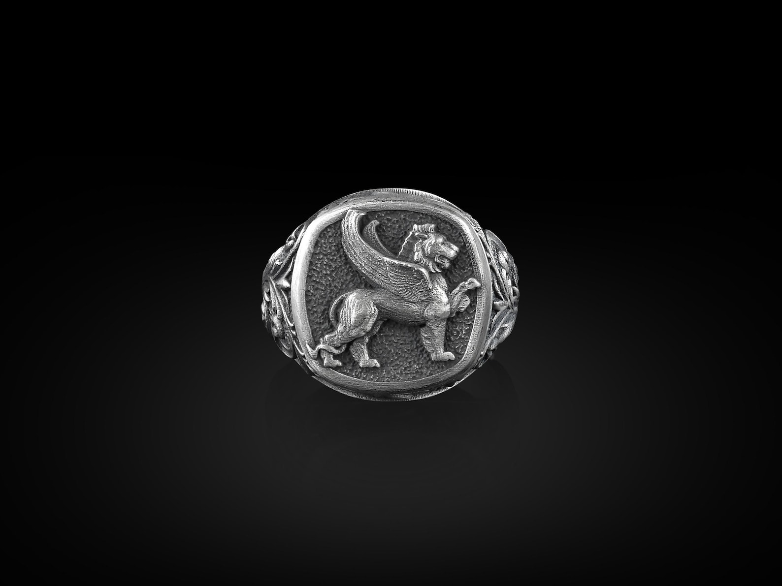 Gryphon Lion Square Signet Ring, Lion Bodied Eagle Headed Mythical ...