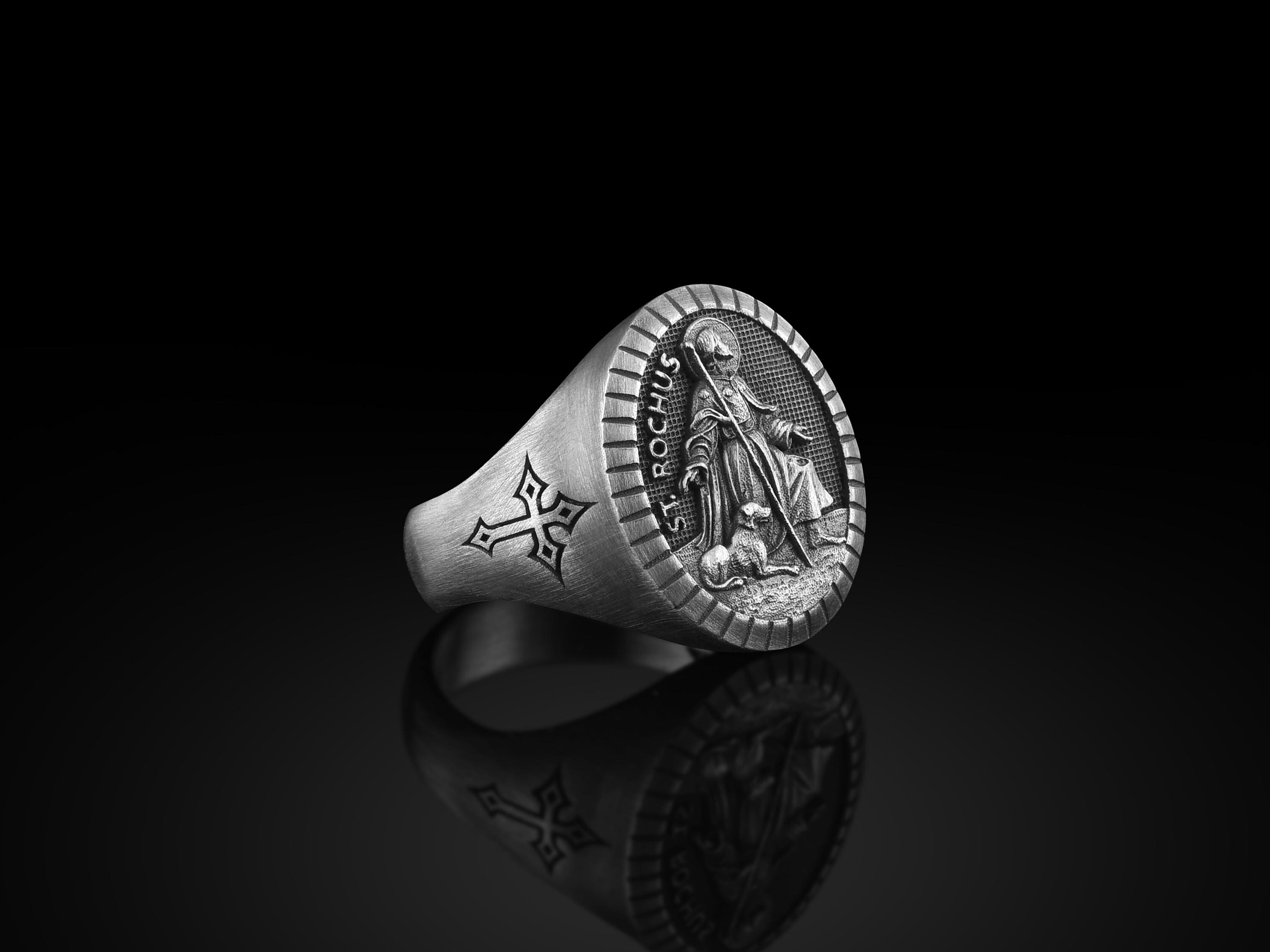 Saint Rochus Signet Ring for Men in Sterling Silver, Saint Roch Patron ...