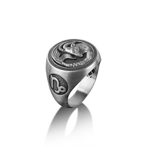 Capricorn Engraved Zodiac Sign Ring for Men in Sterling Silver ...