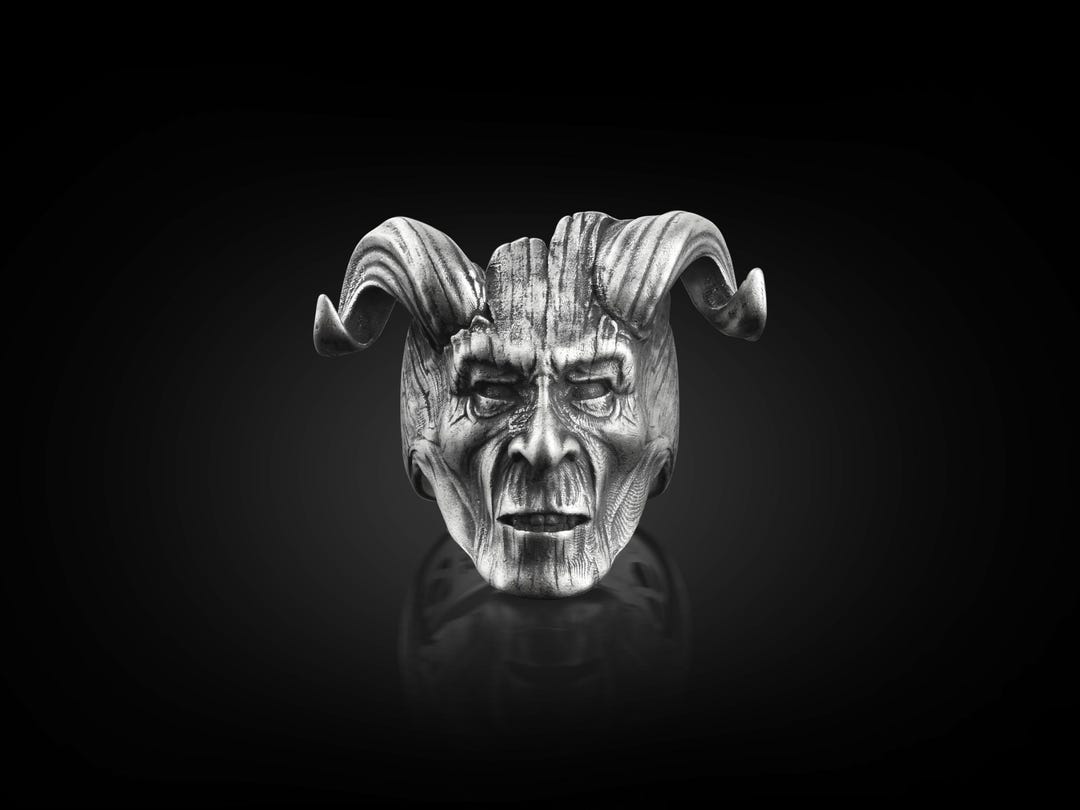 Demon Tree Bark Biker Ring for Men in Silver, Handmade Devil Men Ring ...