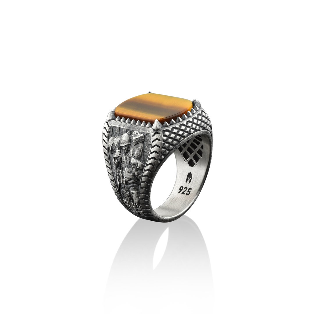 Veteran American Soldier Patriotic Signet Men Ring in 925 Sterling ...