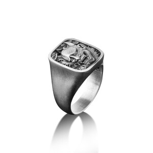 Oni Japanese Art Mens Ring in Silver, Demon Engraved Signet Ring for ...
