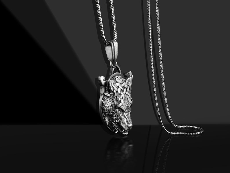 Fenrir With Viking Knot Mask Necklace in Silver Norse - Etsy